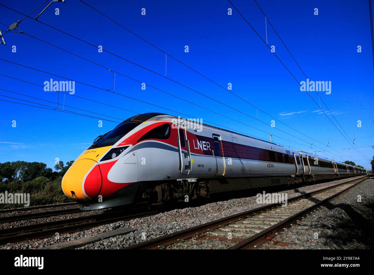 LNER Azuma train, East Coast Main Line Railway, Stevenage town ...