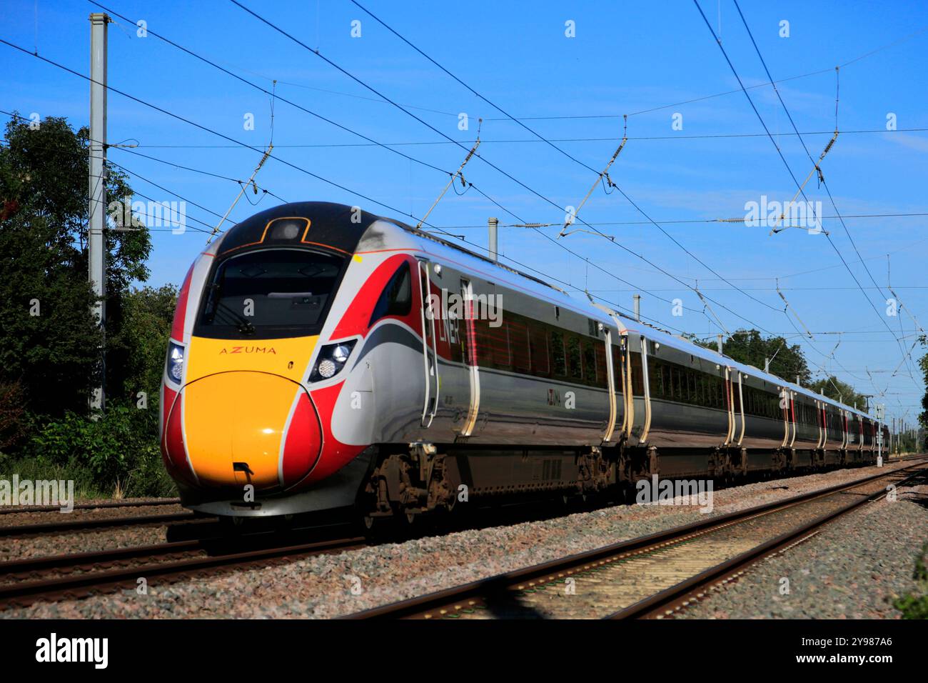 LNER Azuma train, East Coast Main Line Railway, Stevenage town ...