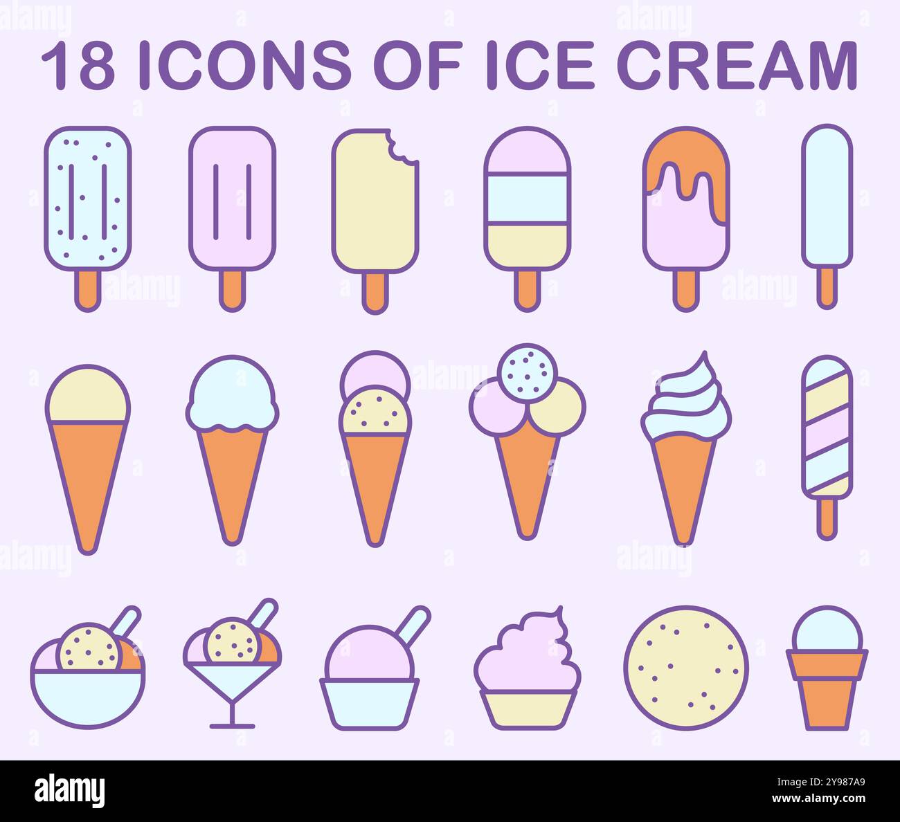 Ice cream icons set. Simple colored symbols of different types of ...