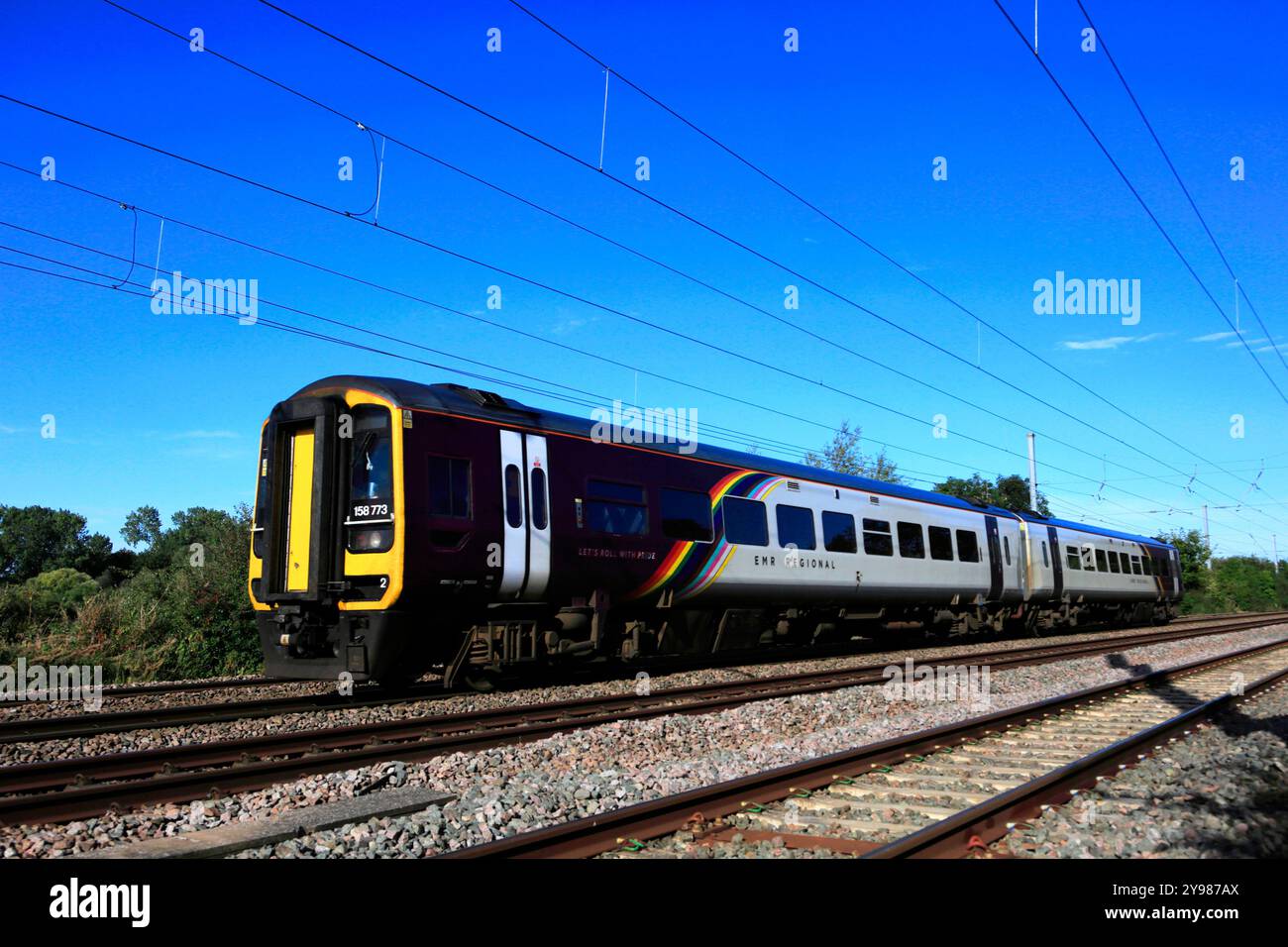 East Midlands Regional train 158773 Pride Livery, East Coast Main Line ...