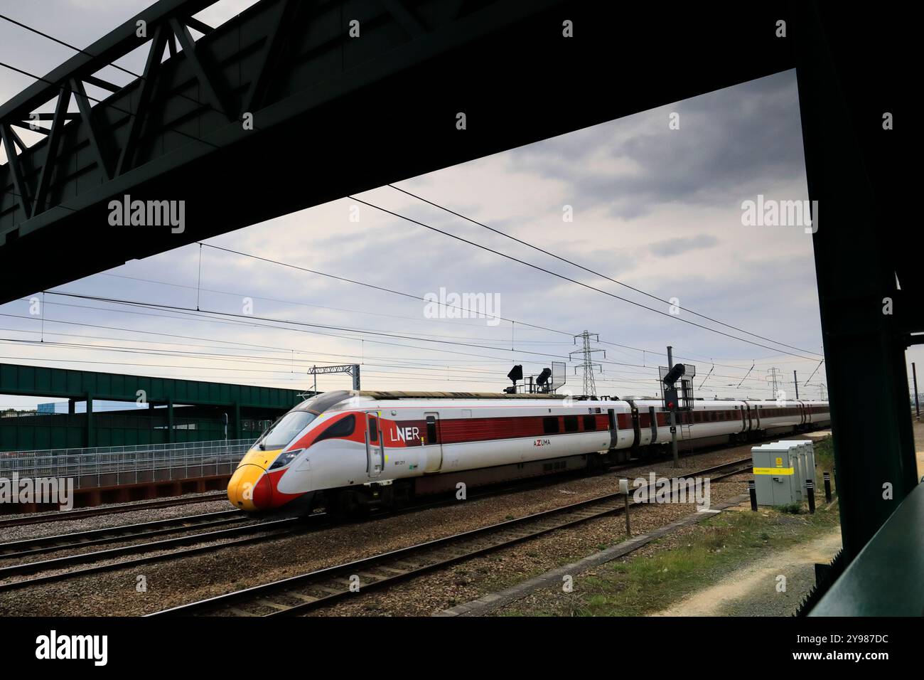 LNER Azuma Class 801 train, passing the Werrington Grade Separation ...
