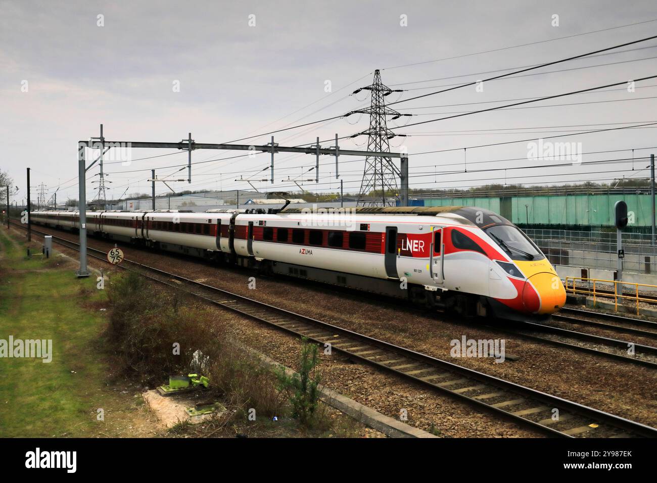 LNER Azuma Class 801 train, passing the Werrington Grade Separation, Cock Lane, Werrington ...