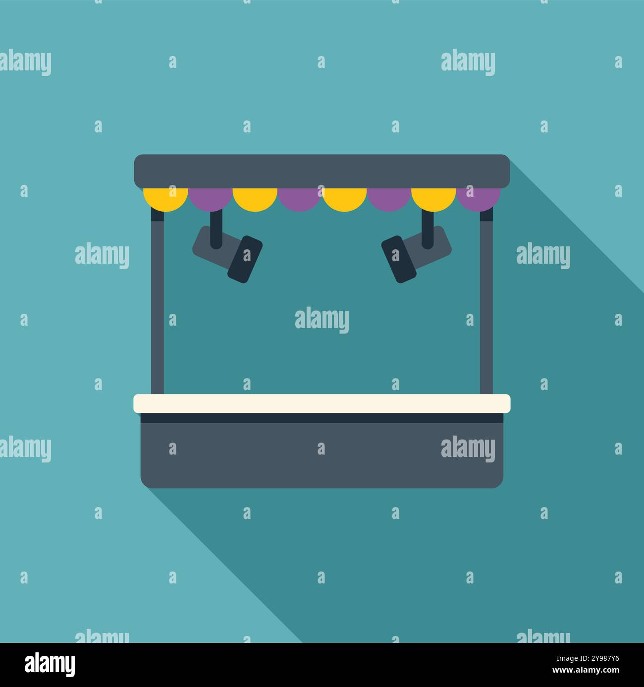 Empty street food stall with awning and spotlights is waiting for ...