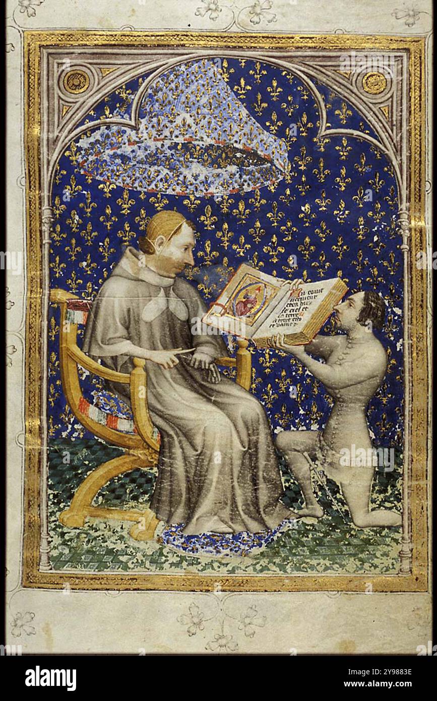 Jean de Vaudetar, chamberlain of king Charles V of France, presents his ...