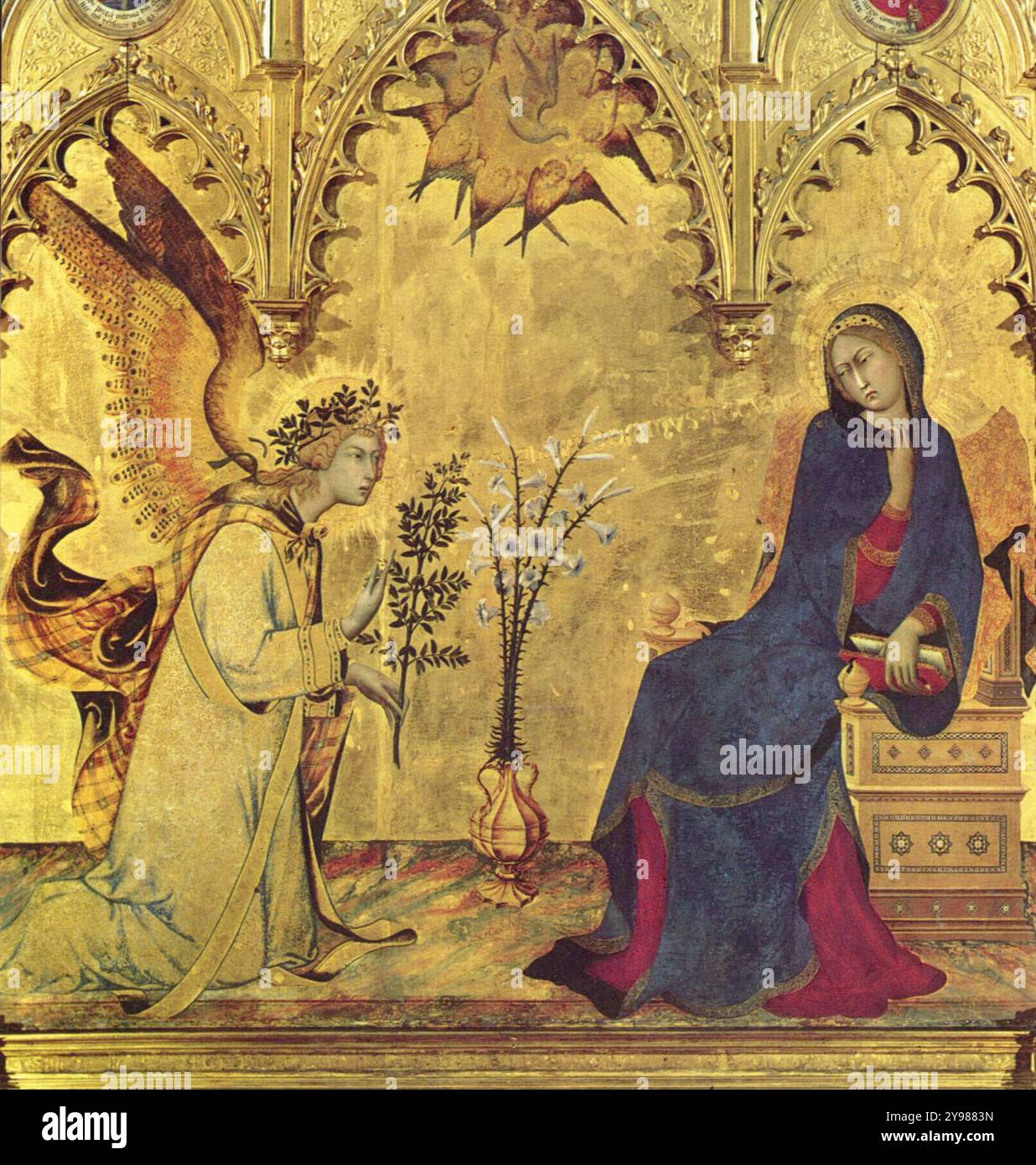 Detail of the Annunciation (1333) by the Sienese Simone Martini, Uffizi ...