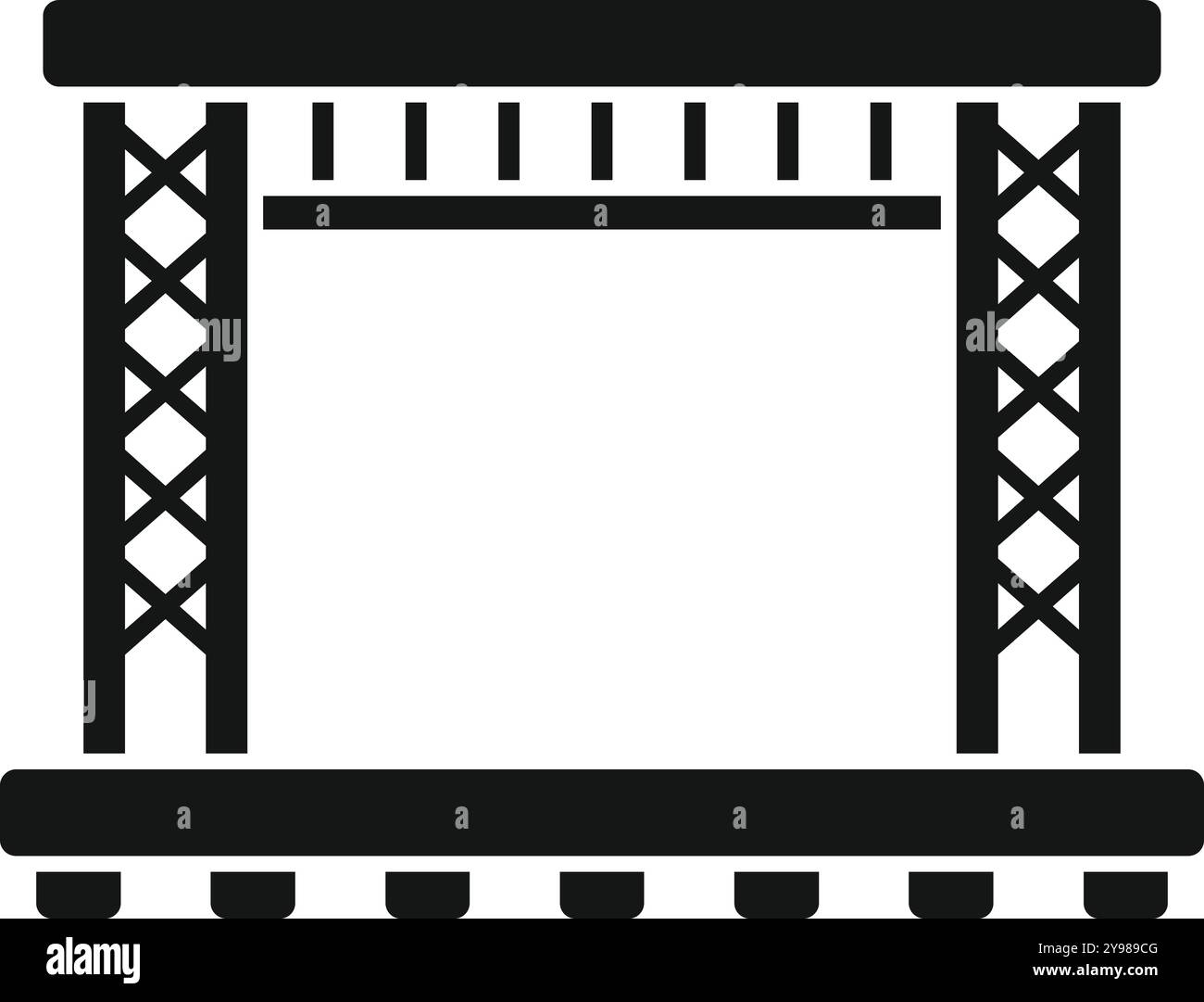 Simple black icon of an empty outdoor stage with metal constructions ...