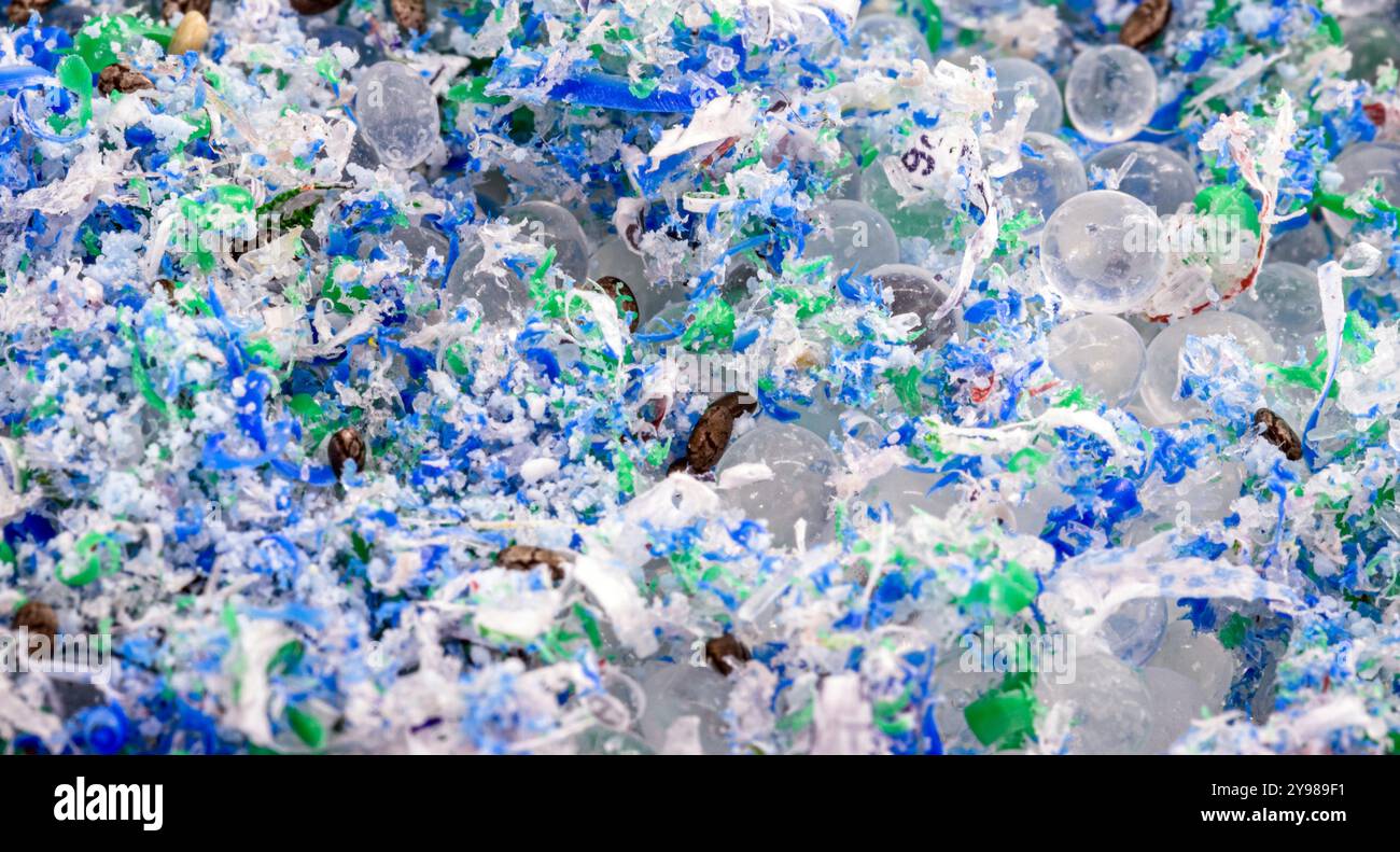 traces of plastic and microplastic, main pollutant of the oceans, solid ...