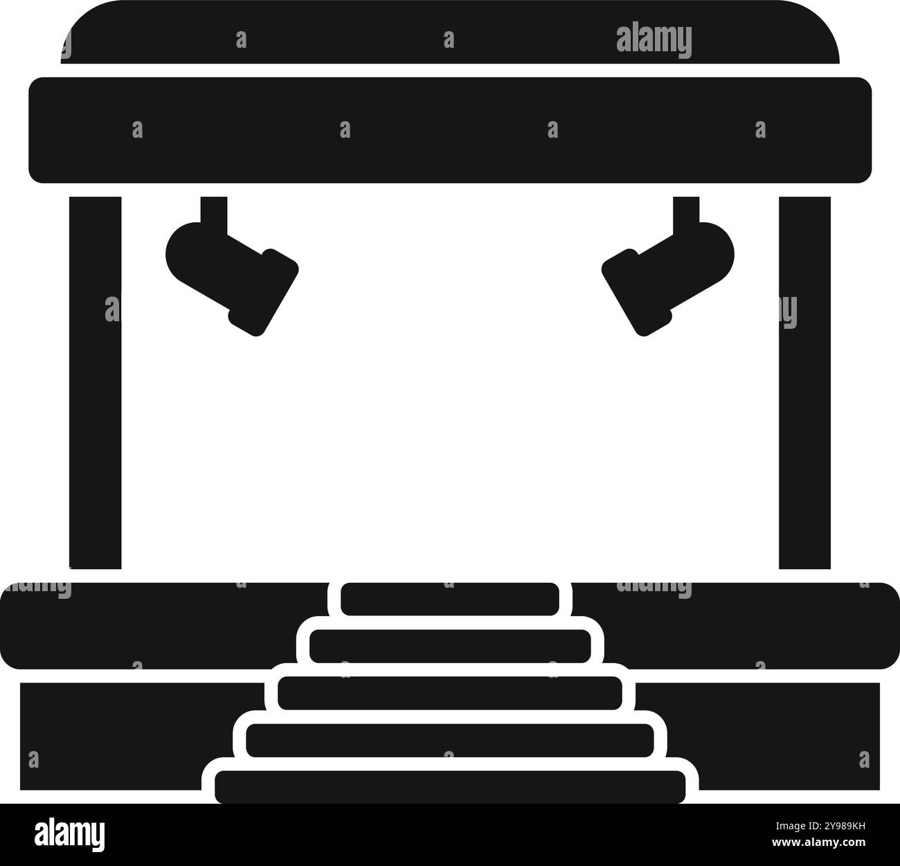 Simple icon of an empty stage podium with stairs and spotlights ...