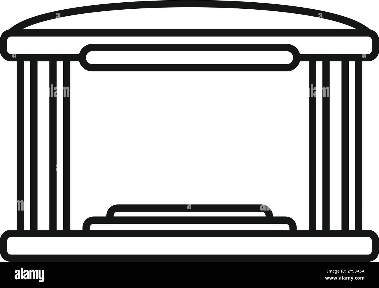 Simple black line vector icon for a bus stop with a roof covering the ...