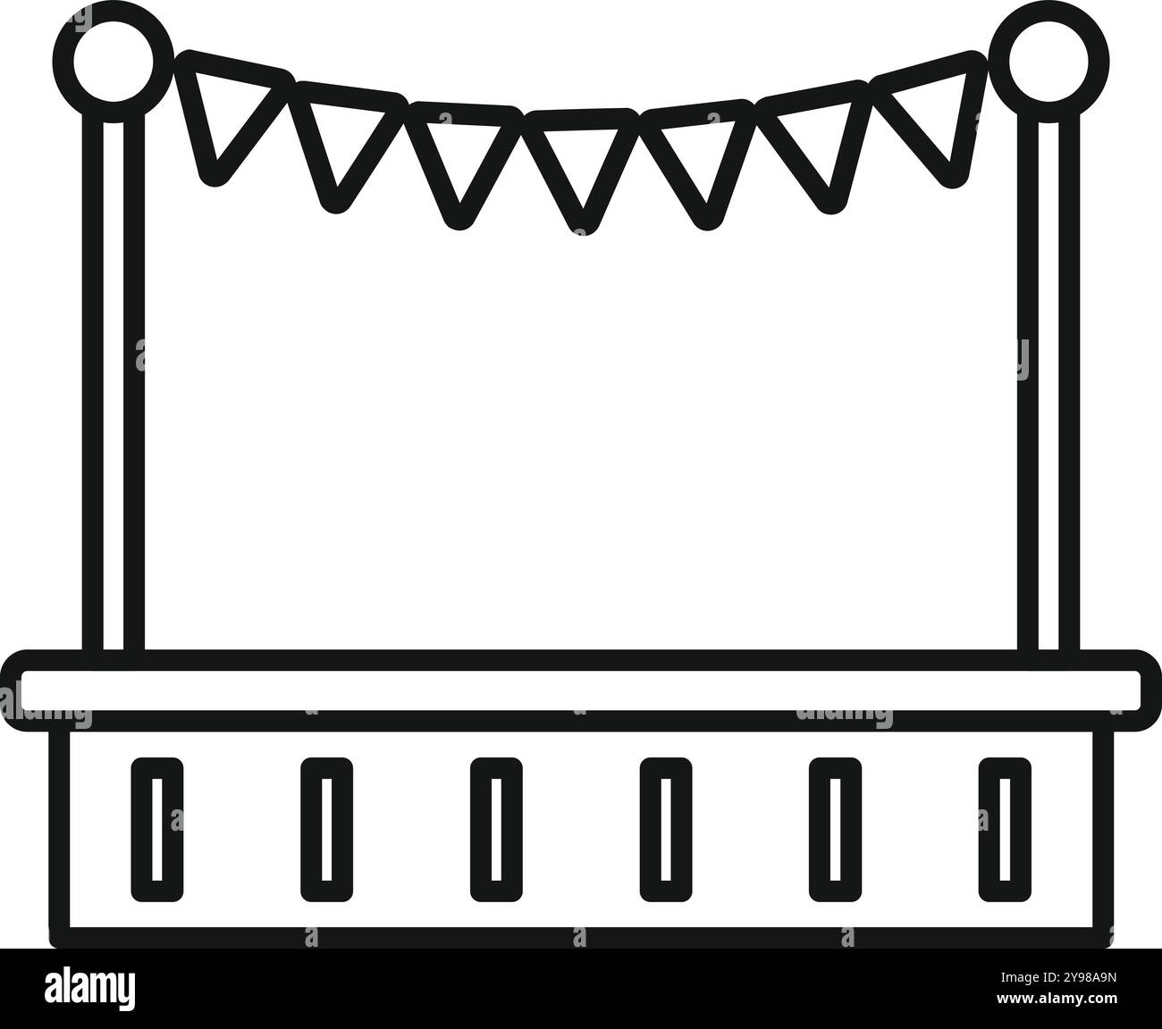 This line art icon of a wooden food stall with garland is perfect for ...