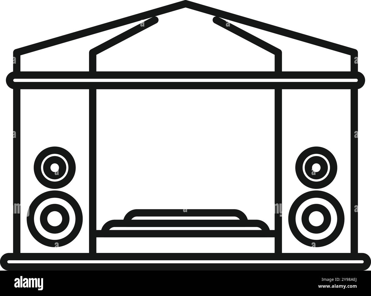 Line drawing of an outdoor stage with sound equipment for an open air ...