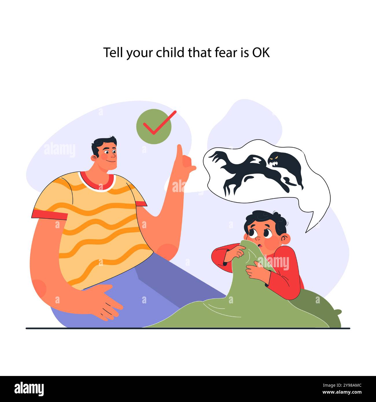 Modern positive parenting. Parent helping a child to conquer fears ...