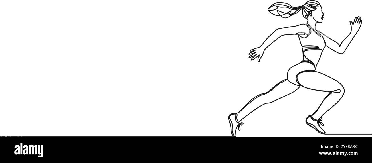continuous single line drawing of female sprinter, line art vector ...