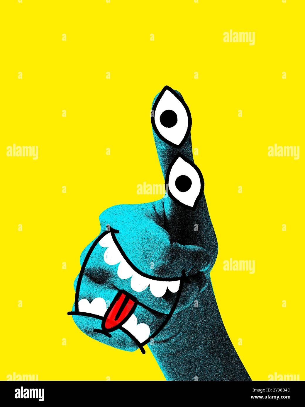 Blue hand with bulging eyes and wide mouth, tongue sticking out on ...