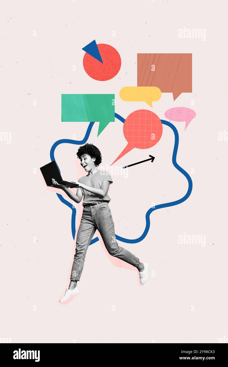 Vertical picture collage young woman web conference project management ...