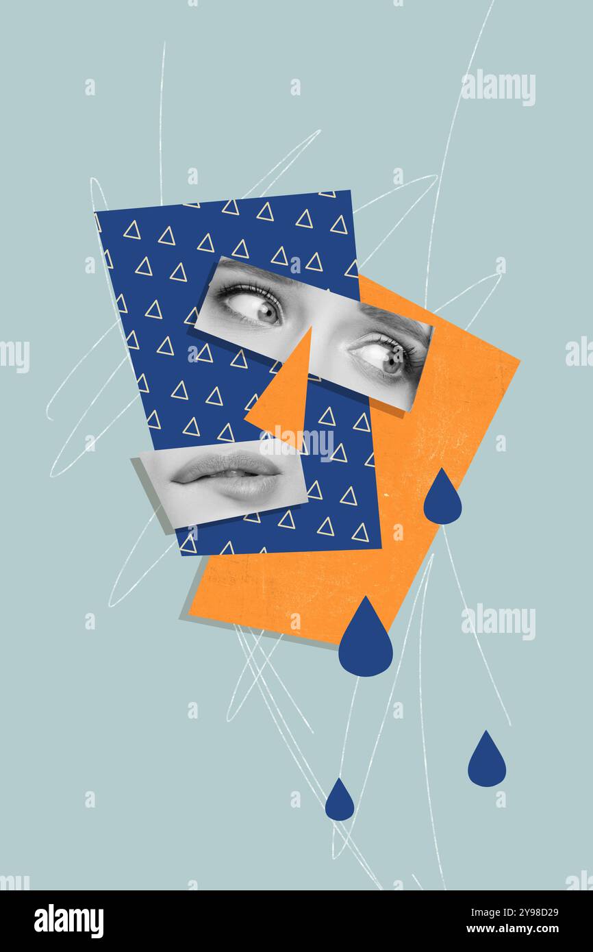 Creative poster collage of crying stressed female need therapy session ...