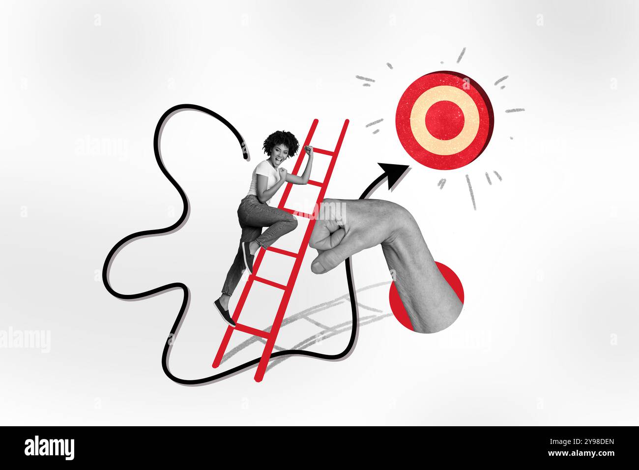 Photo collage picture young girl achieve goal aim target ladder ...