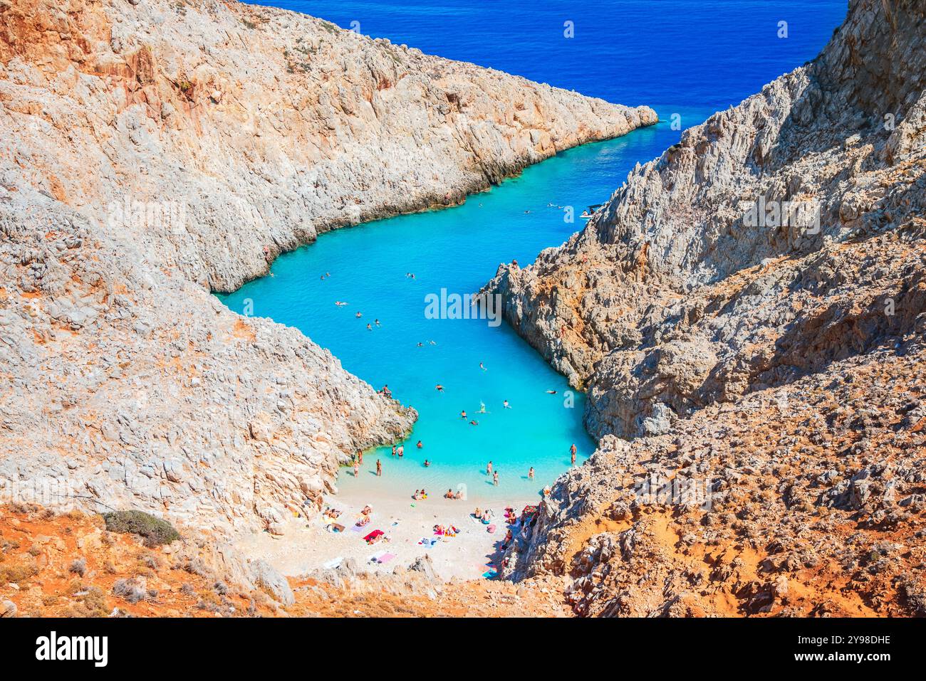 Crete, Greece. Seitan Limani beach with azure clear waters, Aegean Sea ...