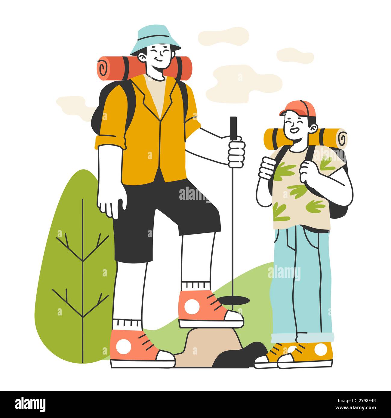 Slow traveling. Slow life principles and activity. Son and father ...