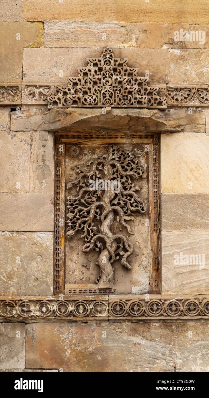Carving of the Tree of Life on the wall of Jama Masjid, carved in the ...