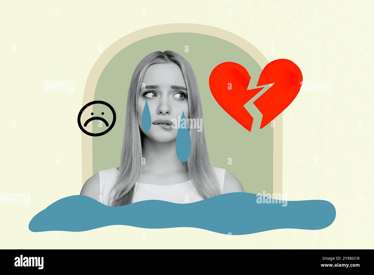 Trend artwork composite sketch image 3D photo collage of young sad face ...