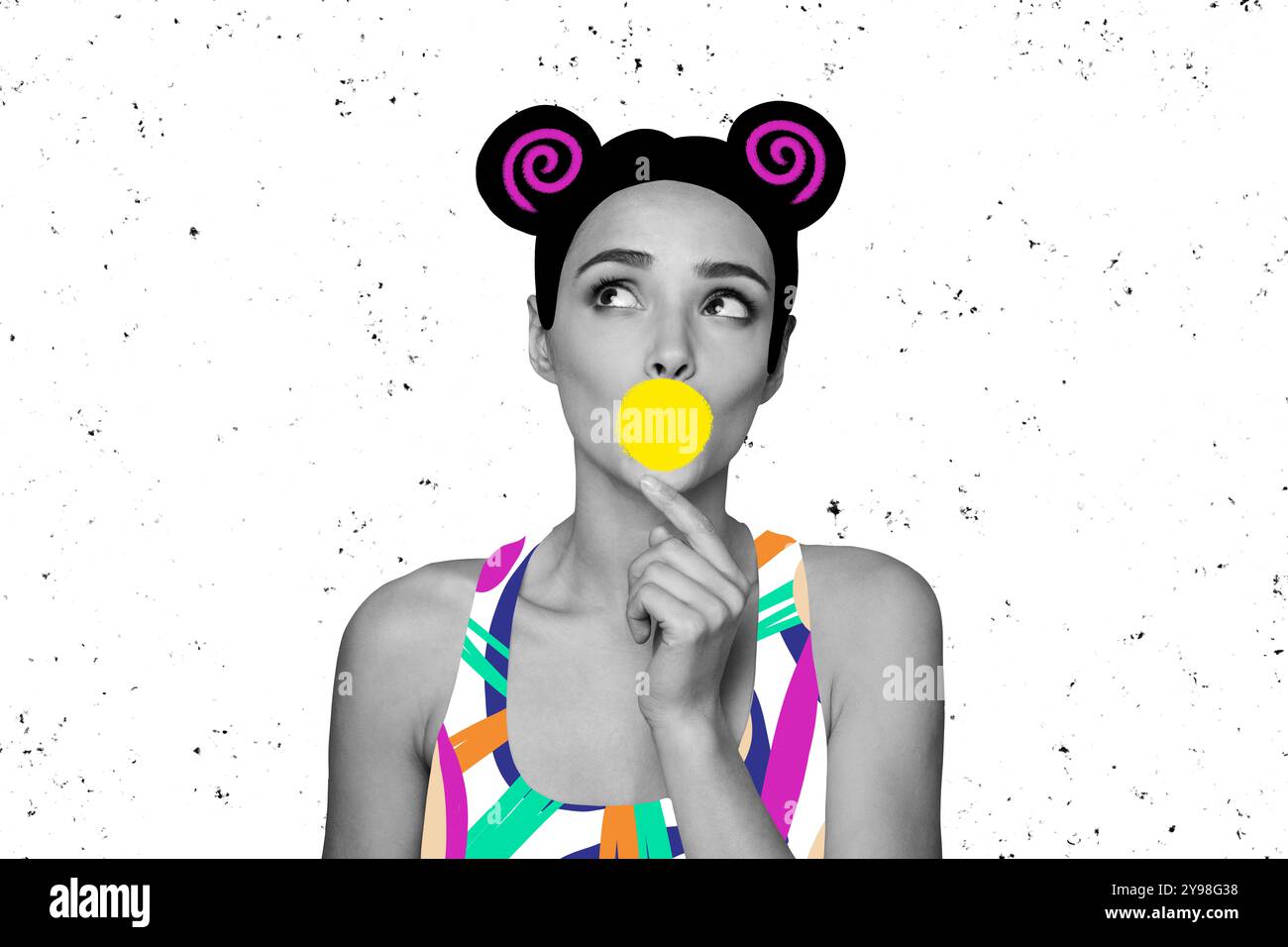 Creative collage image young woman mouth muted speechless ...