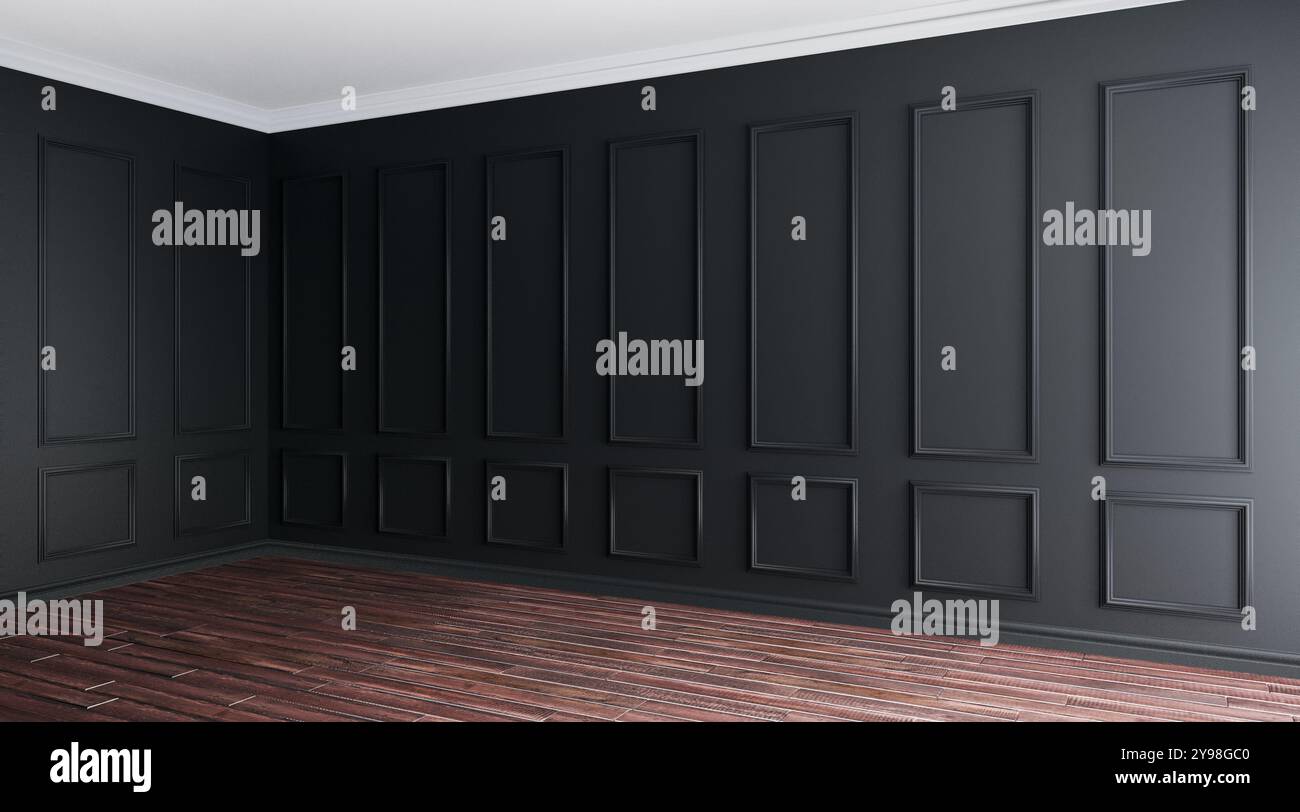 3d rendering illustration of living room with luxury dark plaster wall ...
