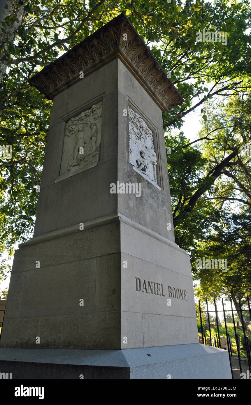 Grave of legendary American explorer and frontiersman Daniel Boone and his wife Rebecca in the ...