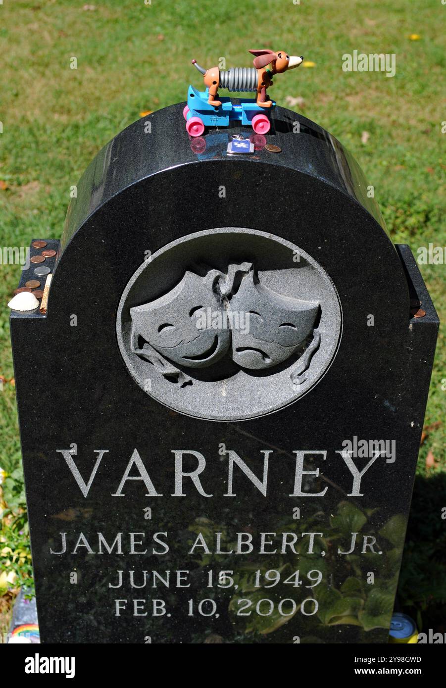 The grave of actor Jim Varney, who played Ernest P. Worrell on television and film and voiced ...