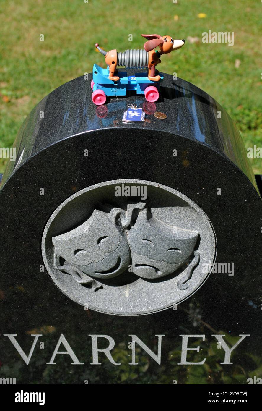 A Slinky Dog toy on the grave of Jim Varney at the Lexington Cemetery ...