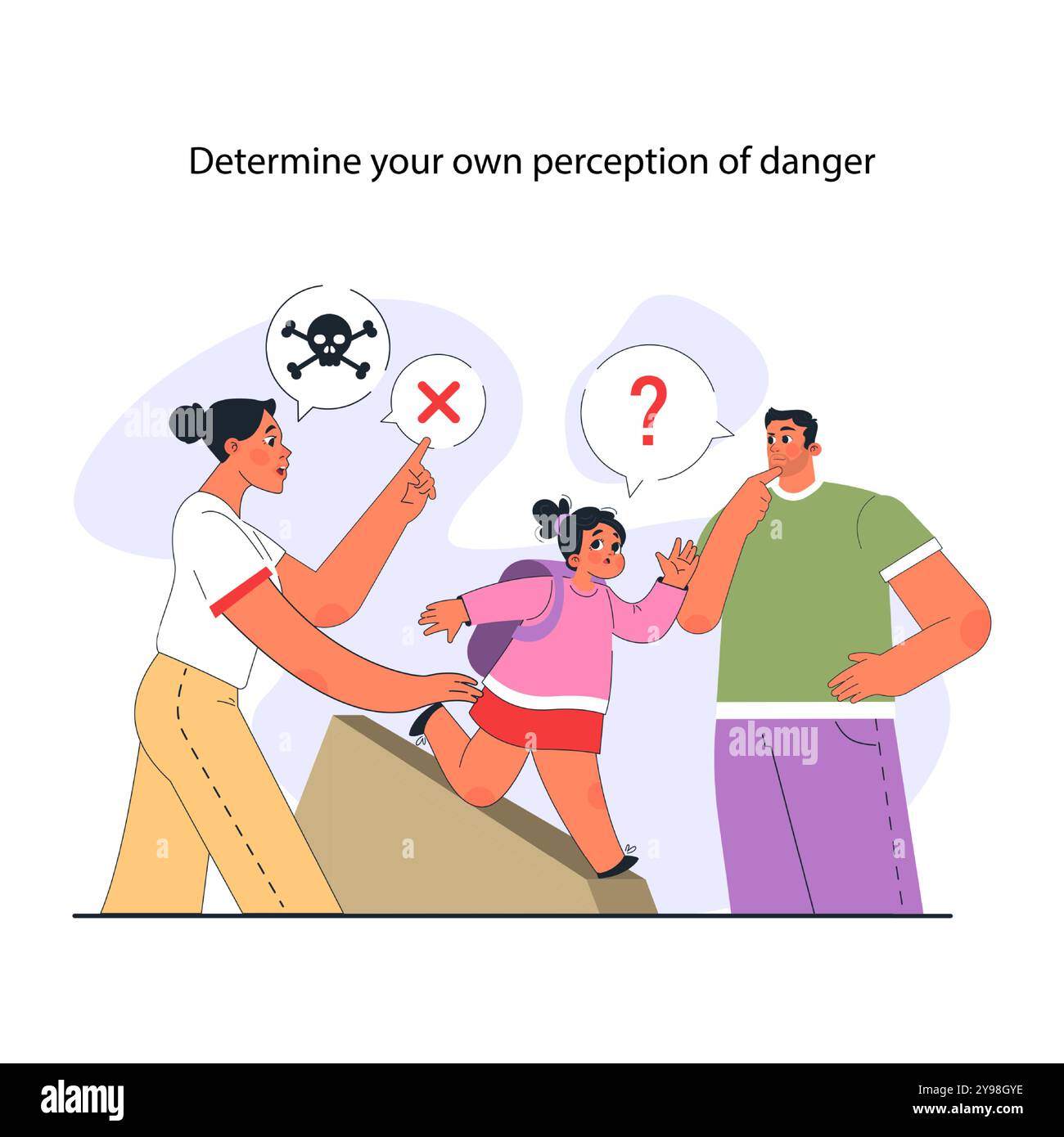 Modern positive parenting. Parents helping a child to conquer fears and ...