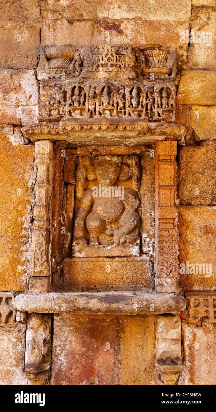 Carved sculpture of Lord Ganesha on the wall of Jethabhai Ni Vav, built ...