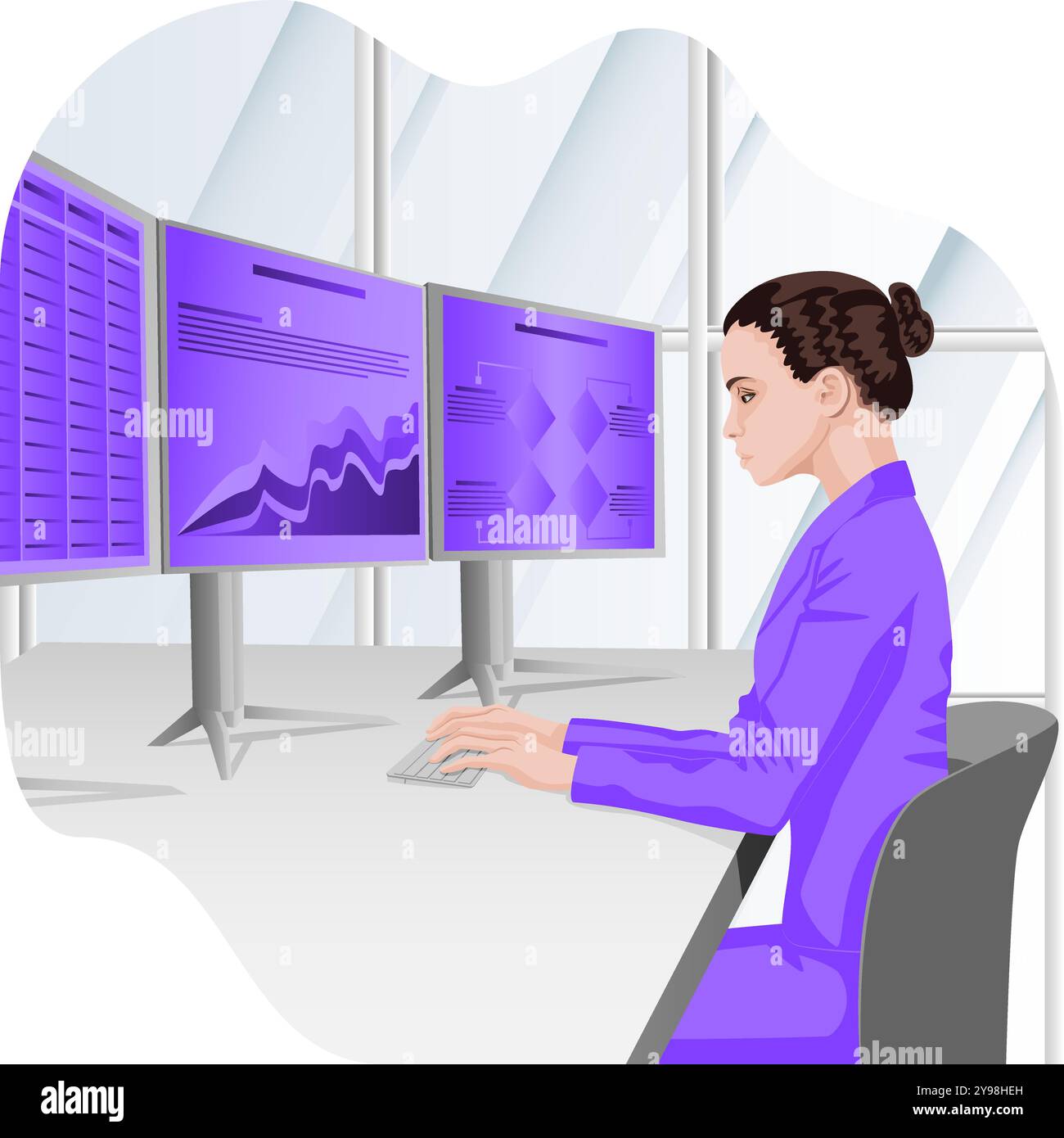 A woman is studying the reports to identify and understand problems in ...