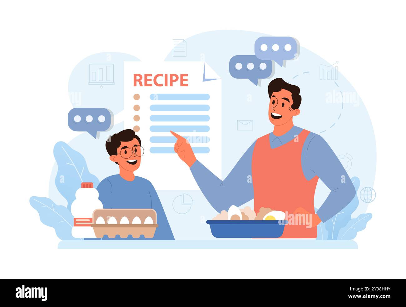 Father teaching his child how to cook. Family making food in the ...