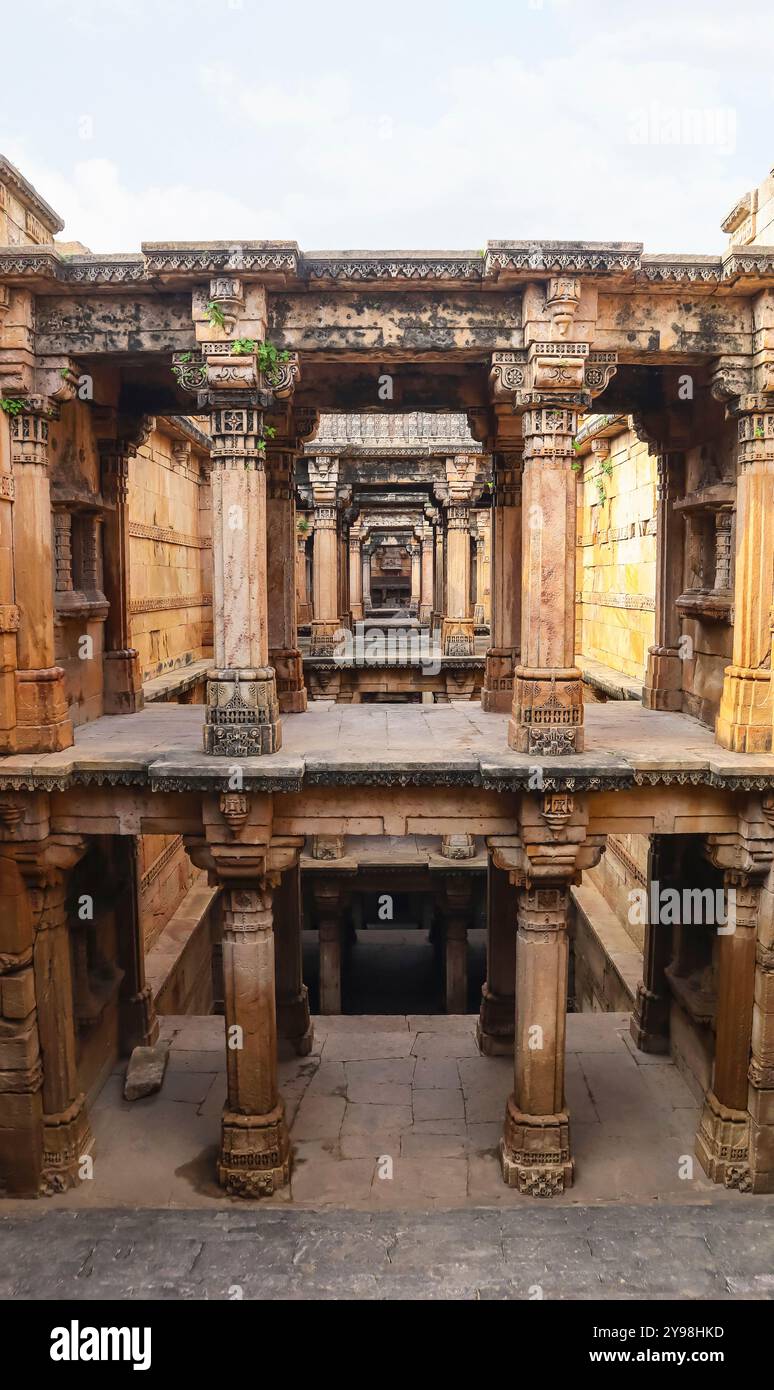 View of two storeys of Ambapur Ni Vav with beautiful carvings ...