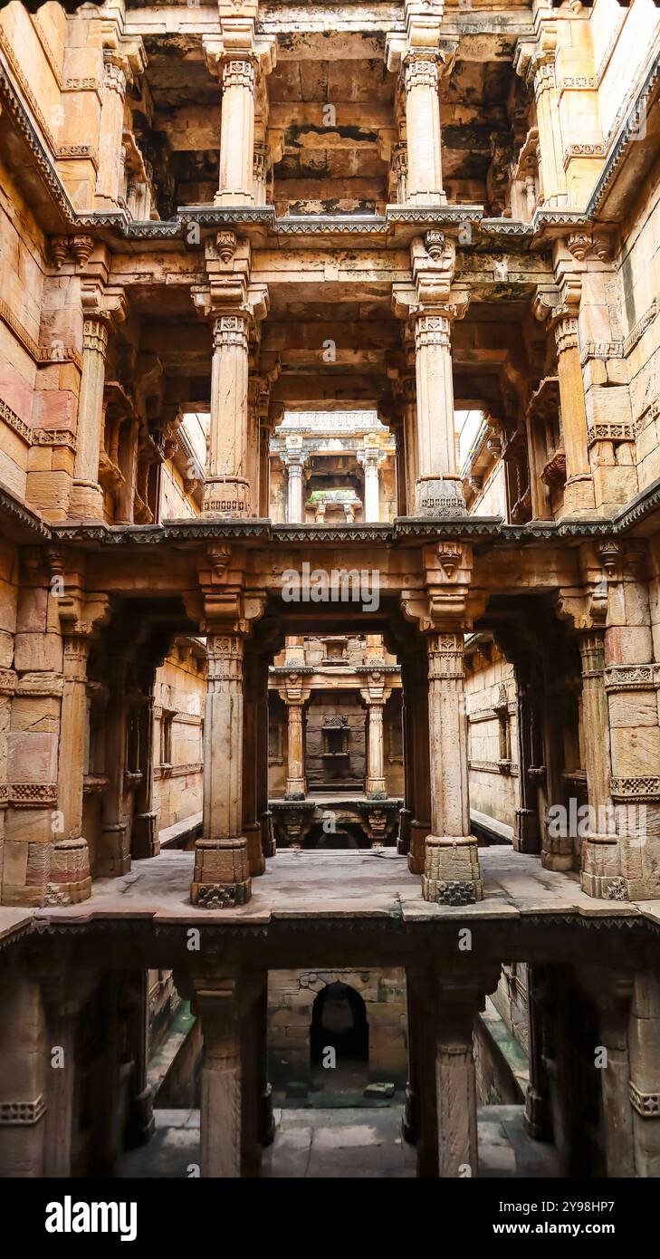 View of the four-storey pavilion of Ambapur Ni Vav, a beautiful 15th ...