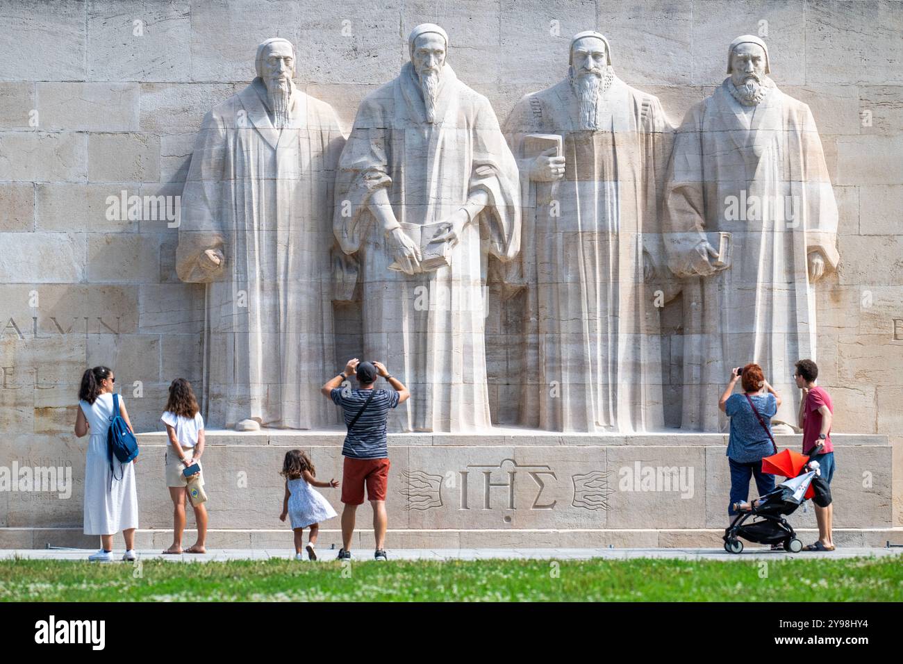 Statues of theologists William Farel, Jean Calvin, Theodore Beza and ...