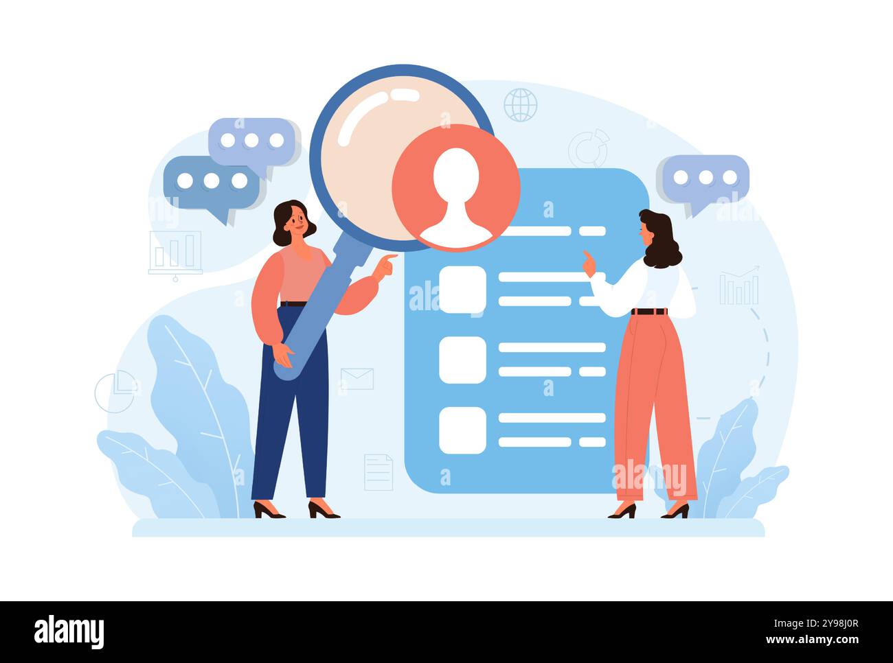 New customers search. Character looking through magnifyer. Business ...