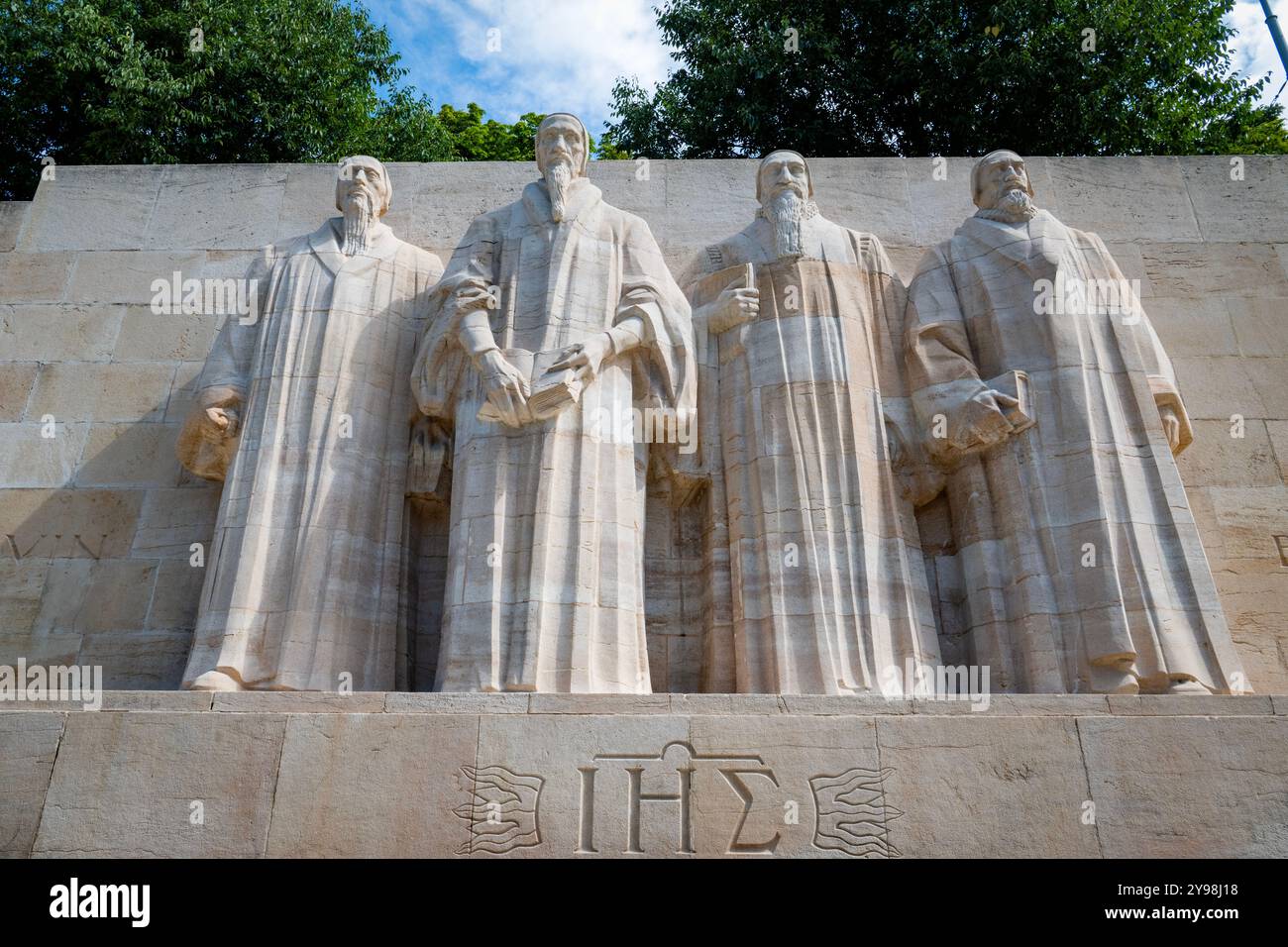 Statues of theologists William Farel, Jean Calvin, Theodore Beza and ...