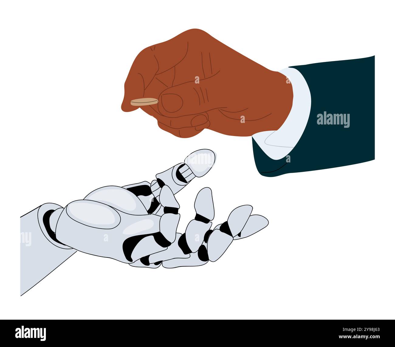 Human business man hand putting coin to robot arm Stock Vector Image ...