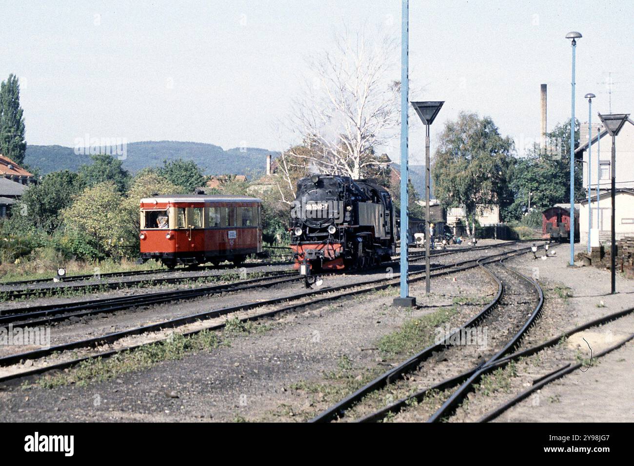 A diesel railbus on the Harz narrow gauge railway between Gernrode and ...