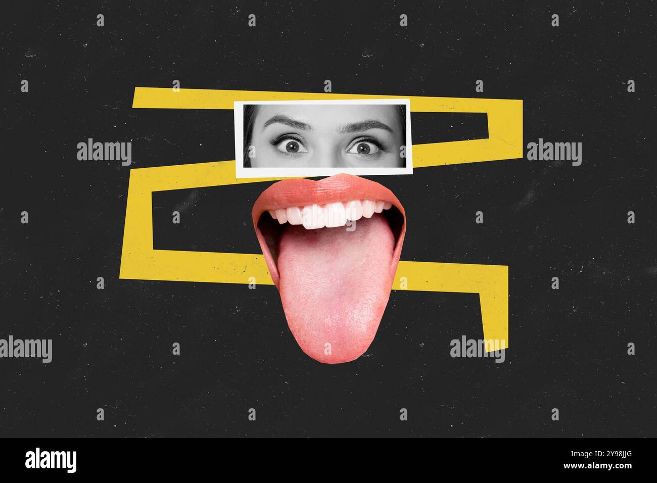 Collage picture face fragments mouth tongue teeth eyes cutout woman ...