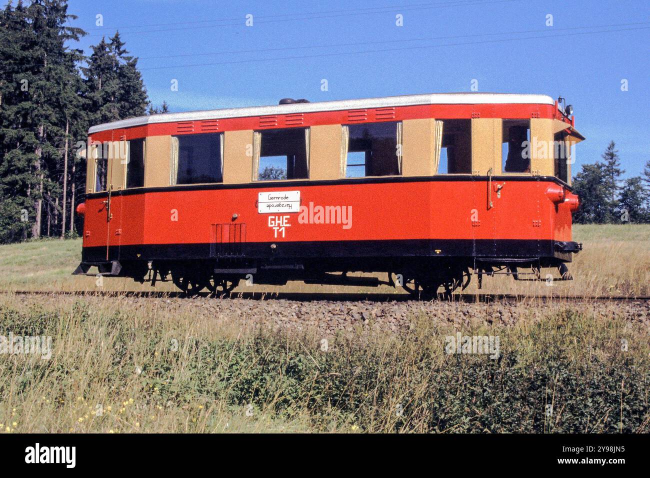 A diesel railbus on the Harz narrow gauge railway between Gernrode and ...