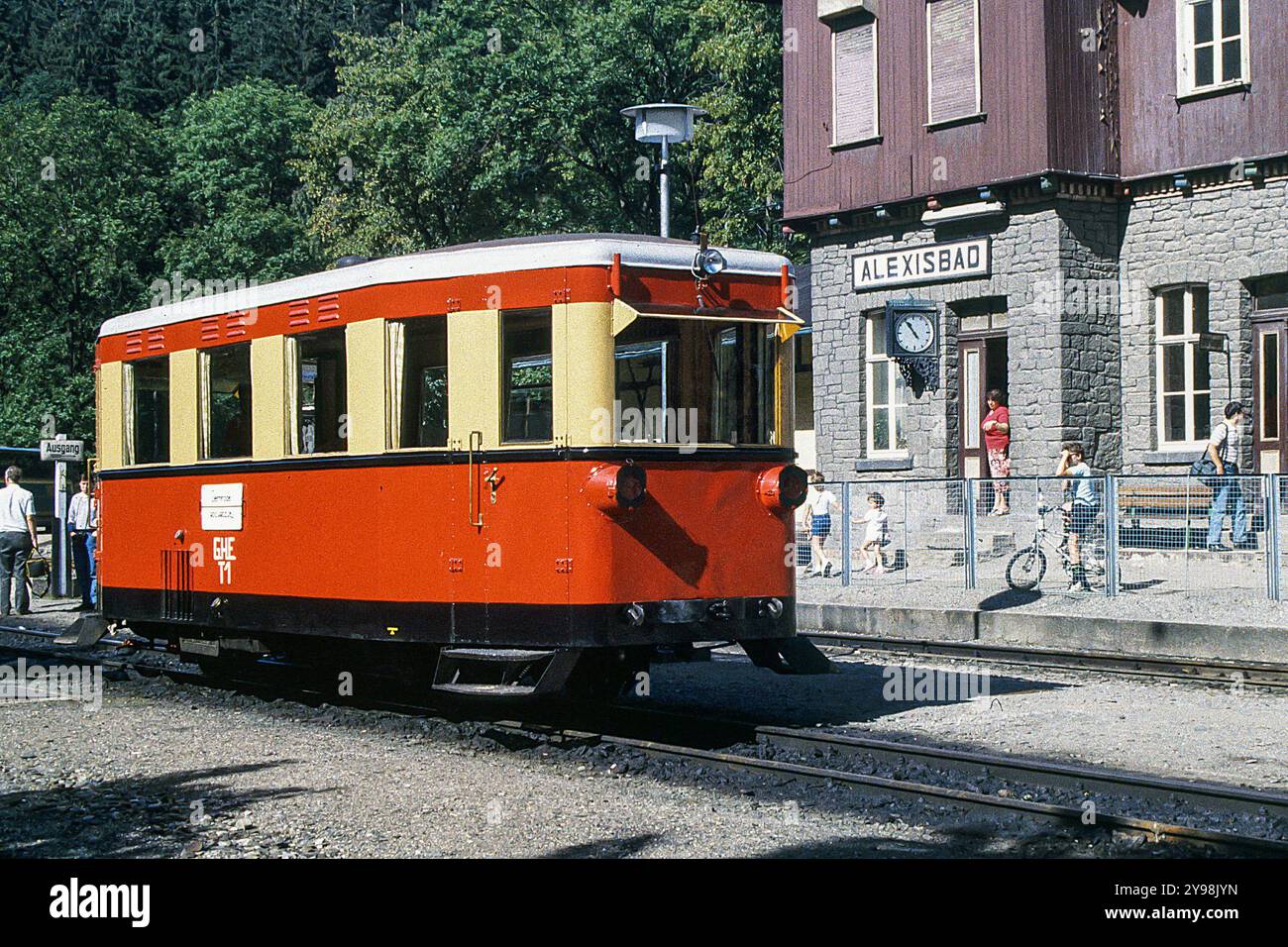 A diesel railbus on the Harz narrow gauge railway between Gernrode and ...