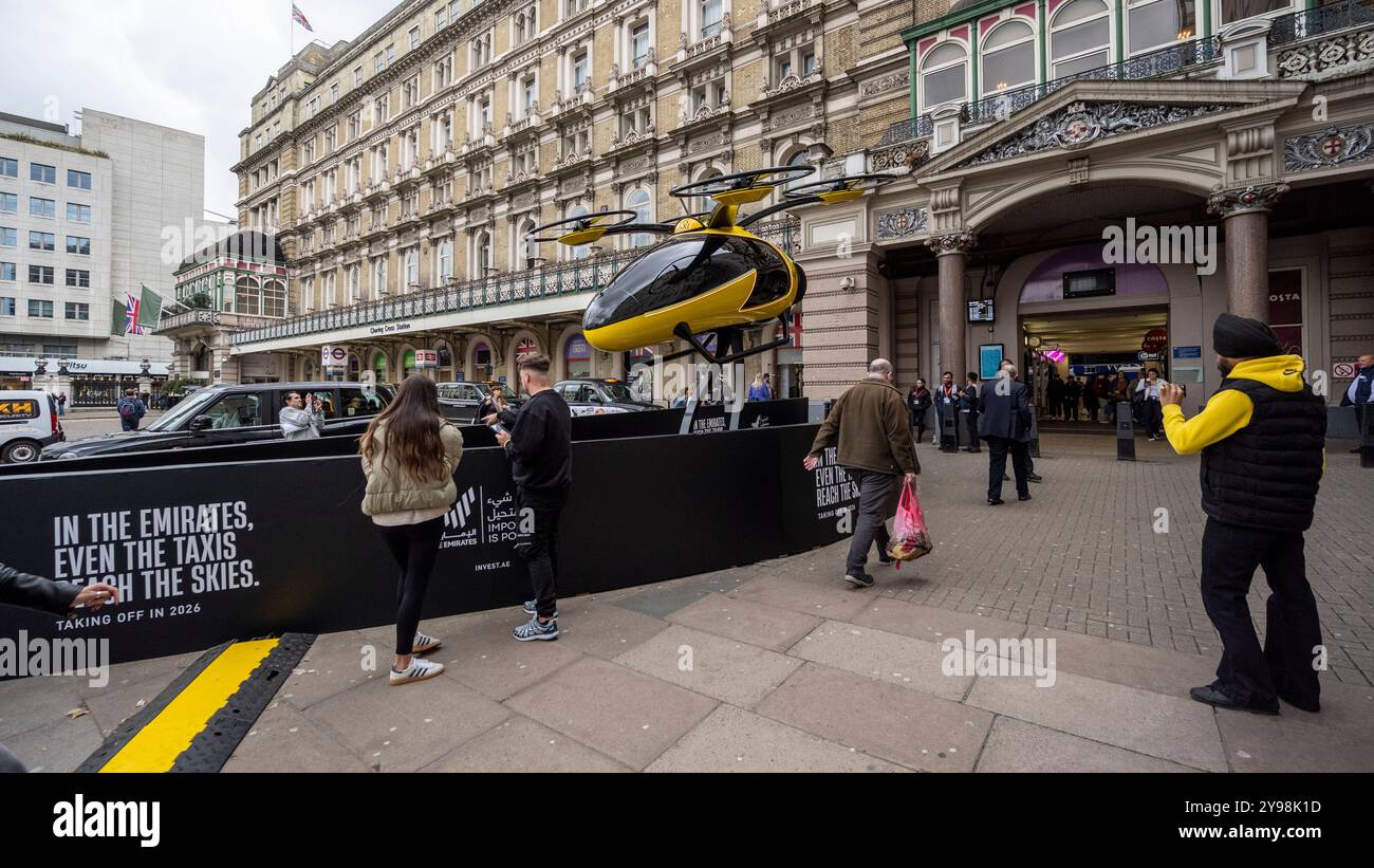 London, UK. 9 October 2024. An Air Taxi is on display outside Charing ...
