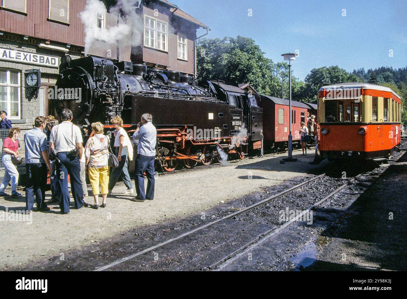 A diesel railbus on the Harz narrow gauge railway between Gernrode and ...