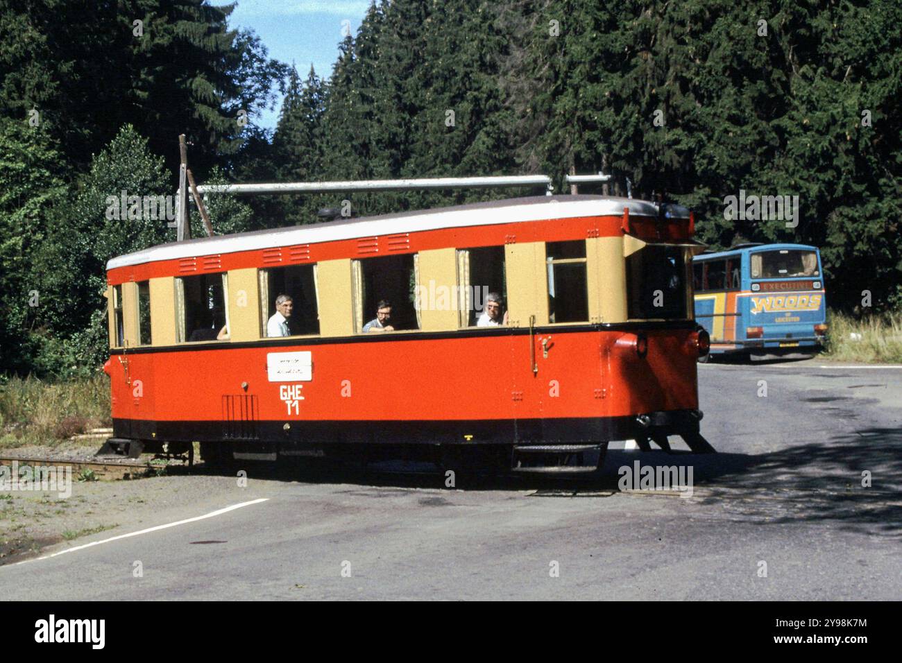 A diesel railbus on the Harz narrow gauge railway between Gernrode and ...