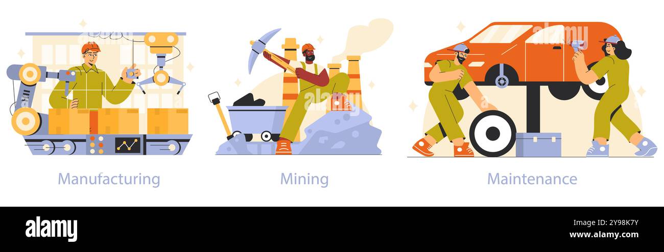 Working Professions set. Illustration of people in manufacturing ...