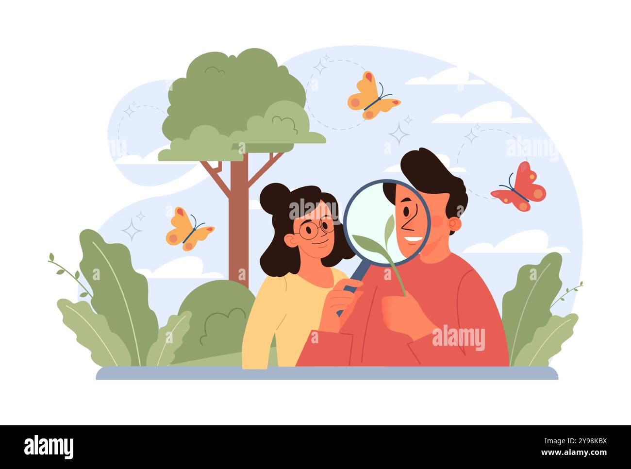 Children exploring nature on summer holidays with parents. Active ...