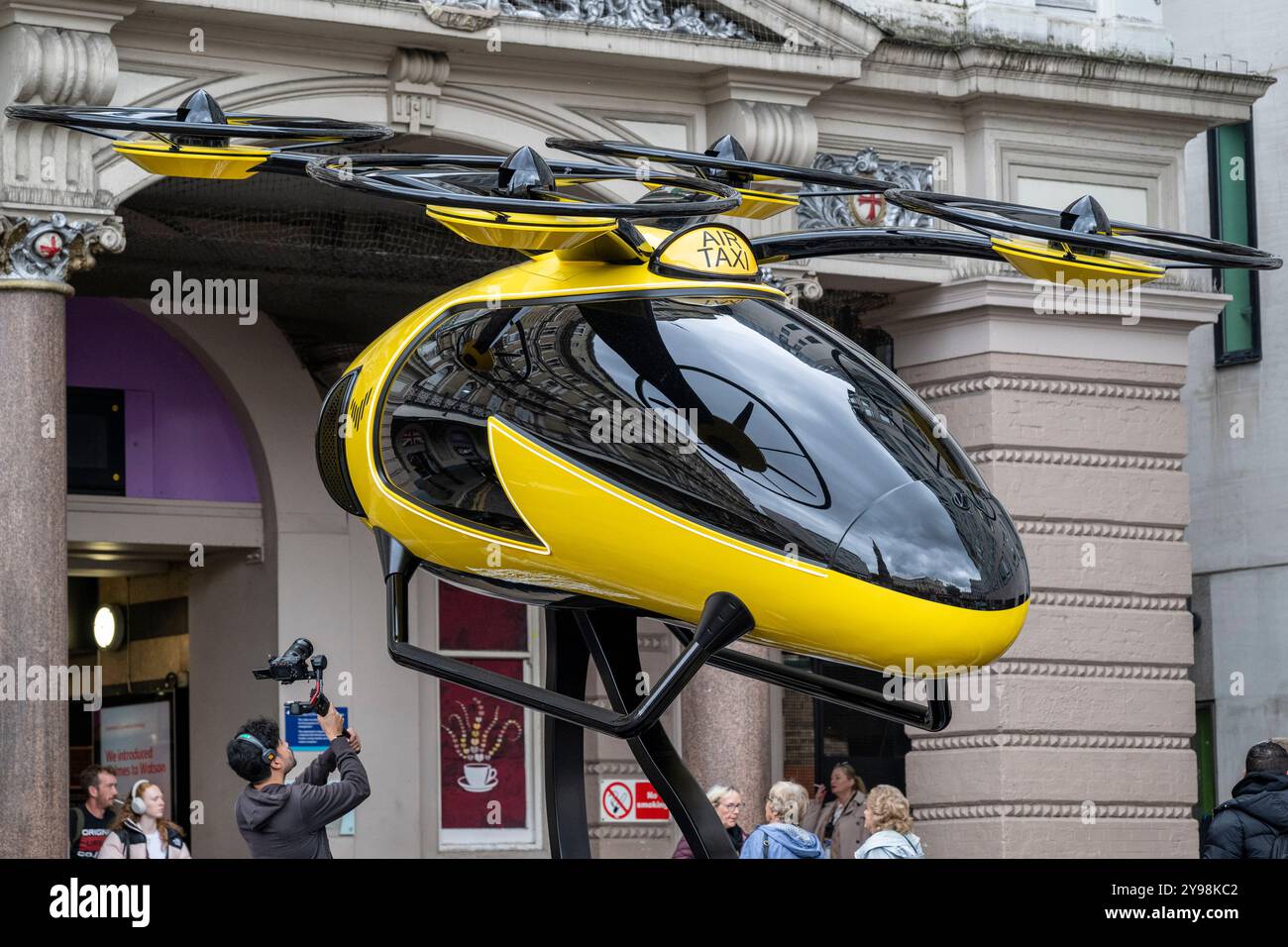 London, UK. 9 October 2024. An Air Taxi is on display outside Charing ...